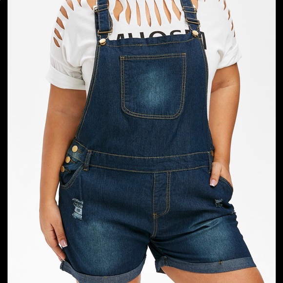 Rosegal | Jeans | Ripped Cuffed Plus Size Denim Overalls 5x | Poshmark